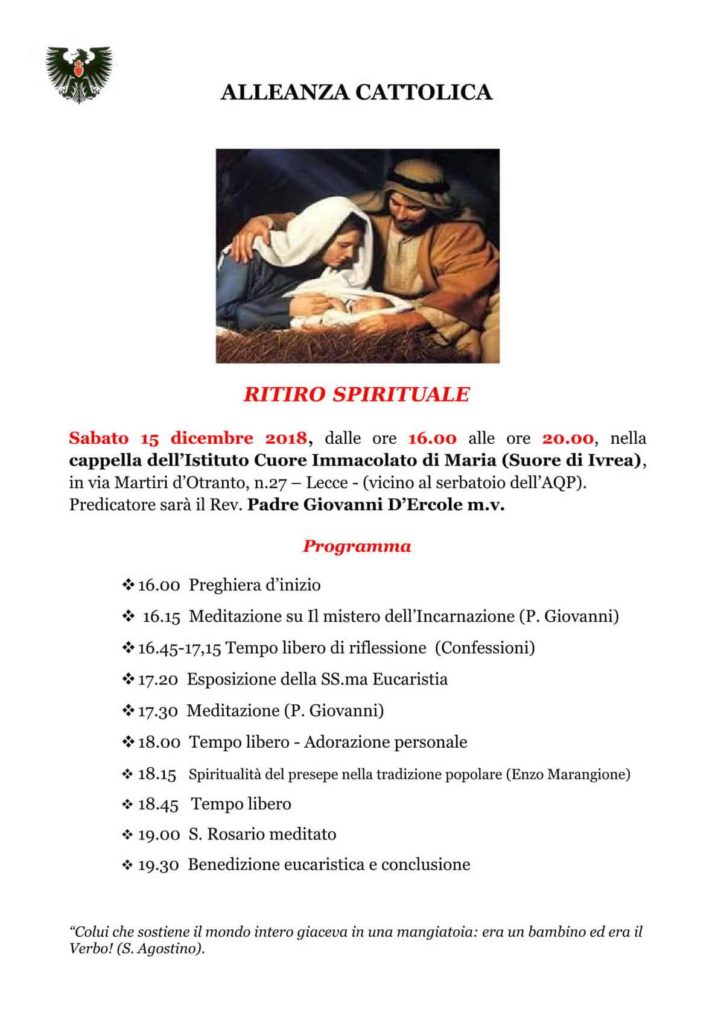 Lecce (LE), Ritiro Spirituale - Alleanza Cattolica